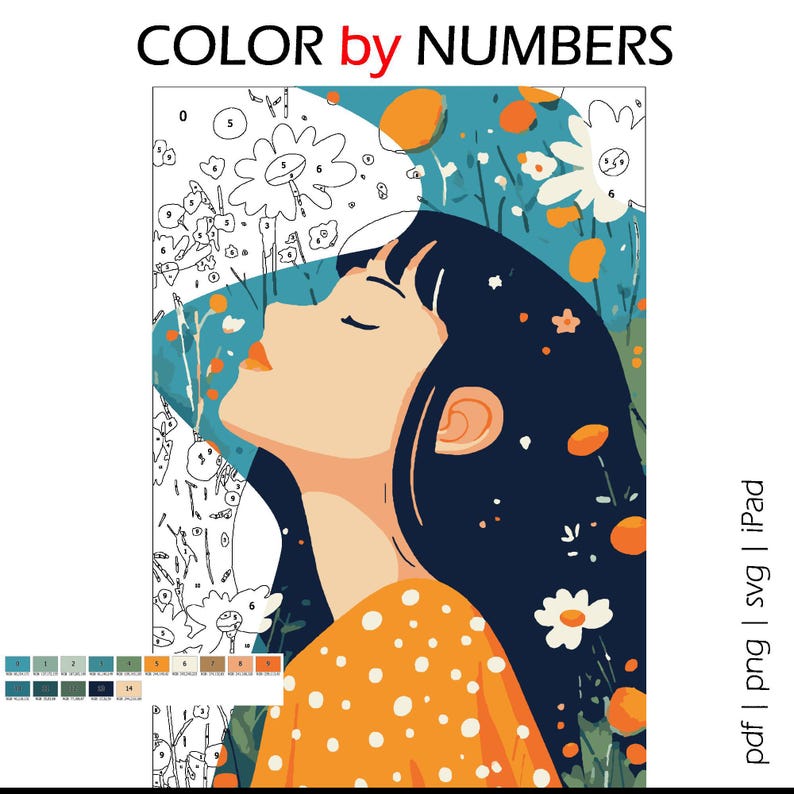Color by Numbers for Adults | Woman in Flowers 02 Wildflower Paint by ...