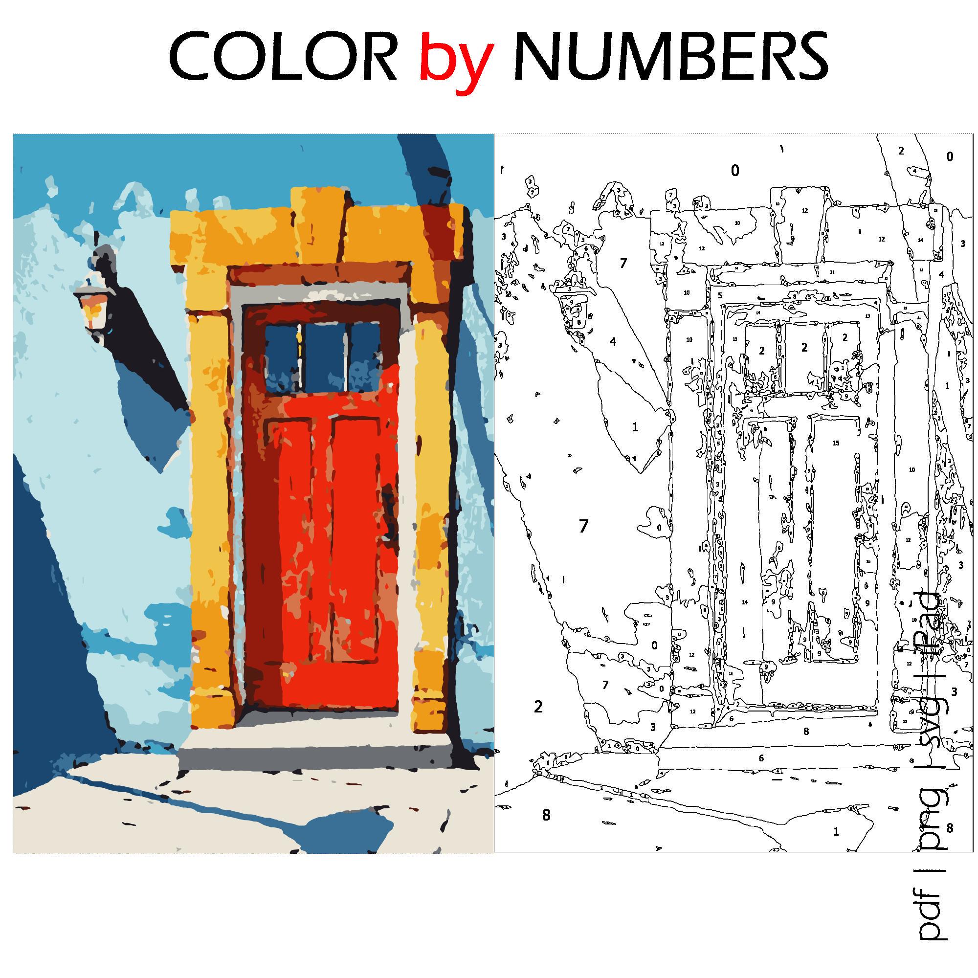Red Door Color by Numbers: Printable Digital Coloring Page (PDF, SVG ...