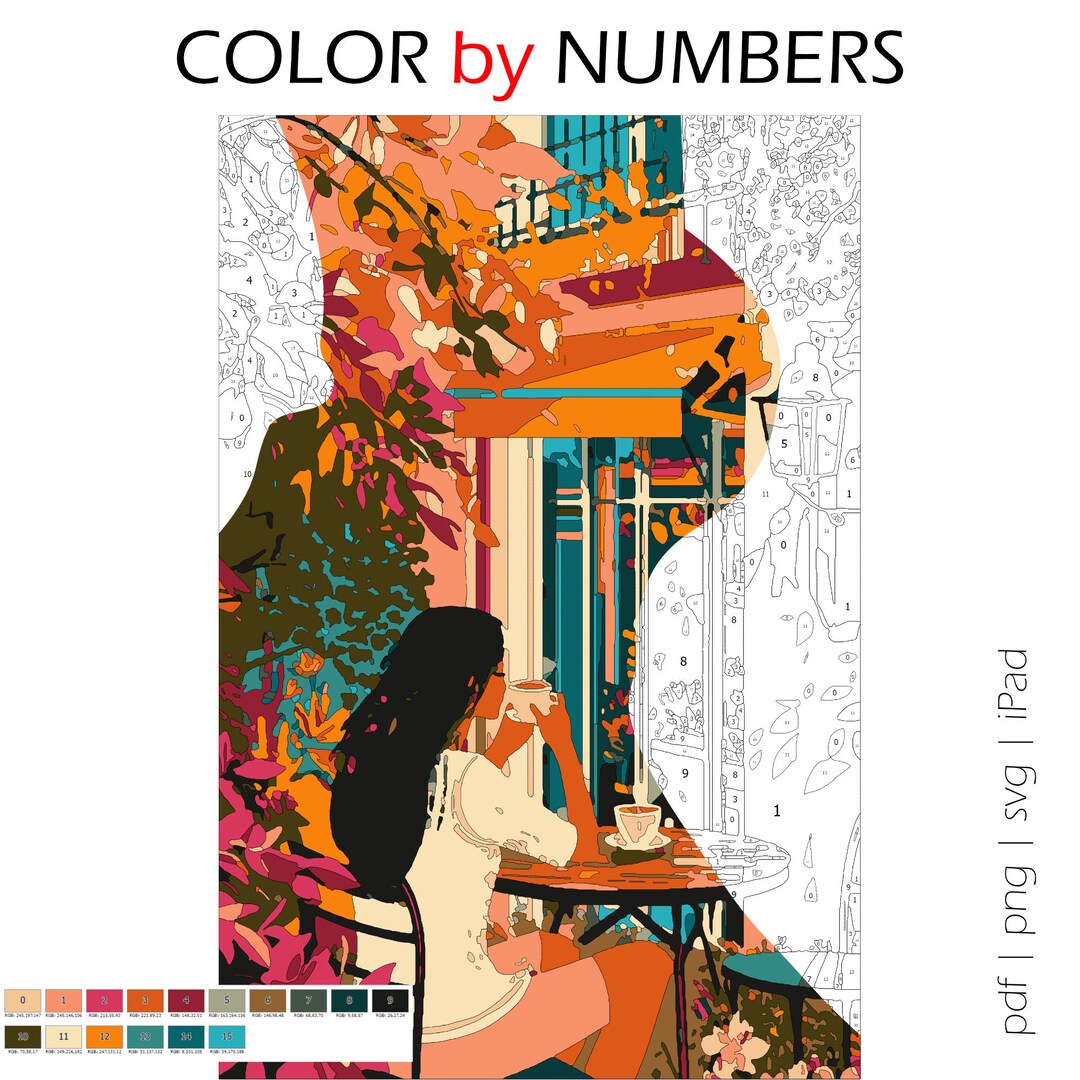 Coffee Break Color by Numbers: Printable Adult Coloring Page (PDF, SVG ...