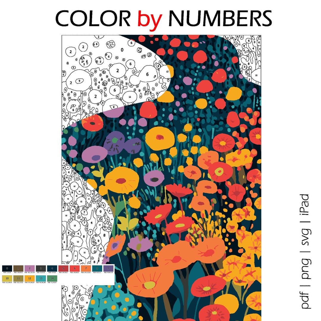 Flower Field Color by Numbers: Modern Wildflowers, Procreate iPad ...