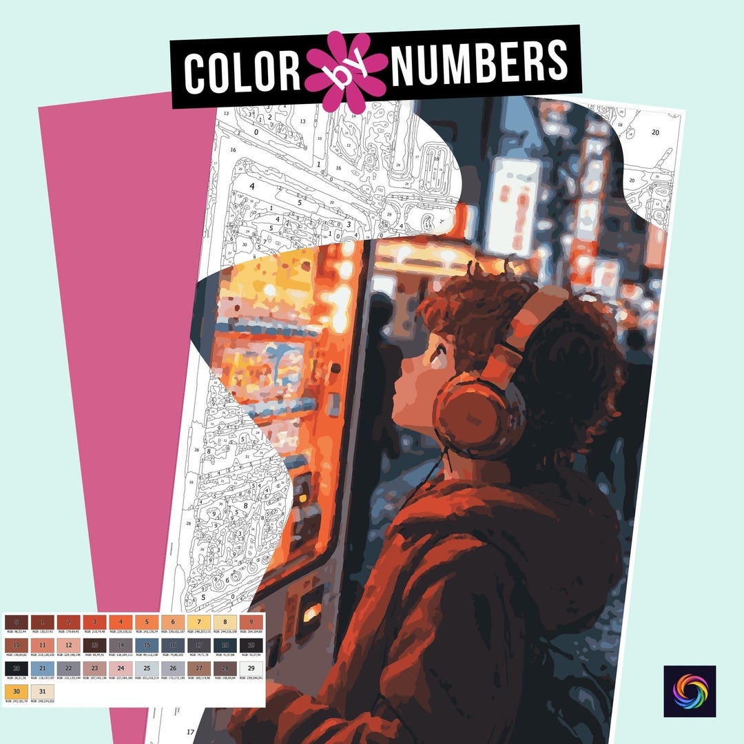 Color by Numbers for Adults | Cyberpunk Japanese Vending Machine Paint ...