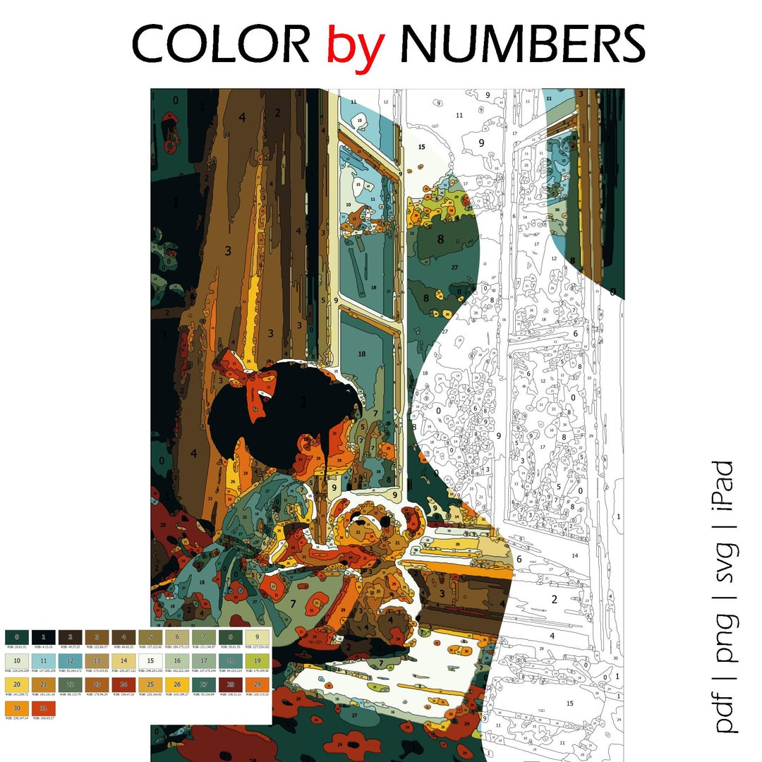 Girl With Teddy Bear Color by Numbers: Printable Pages (digital ...