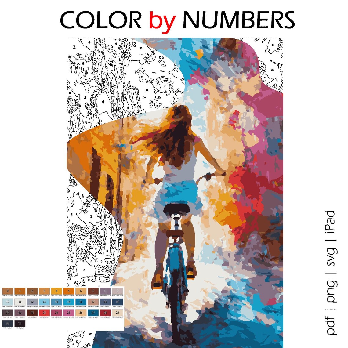 Bike Ride in Italy Color by Numbers: Printable Digital Art (PDF, SVG ...
