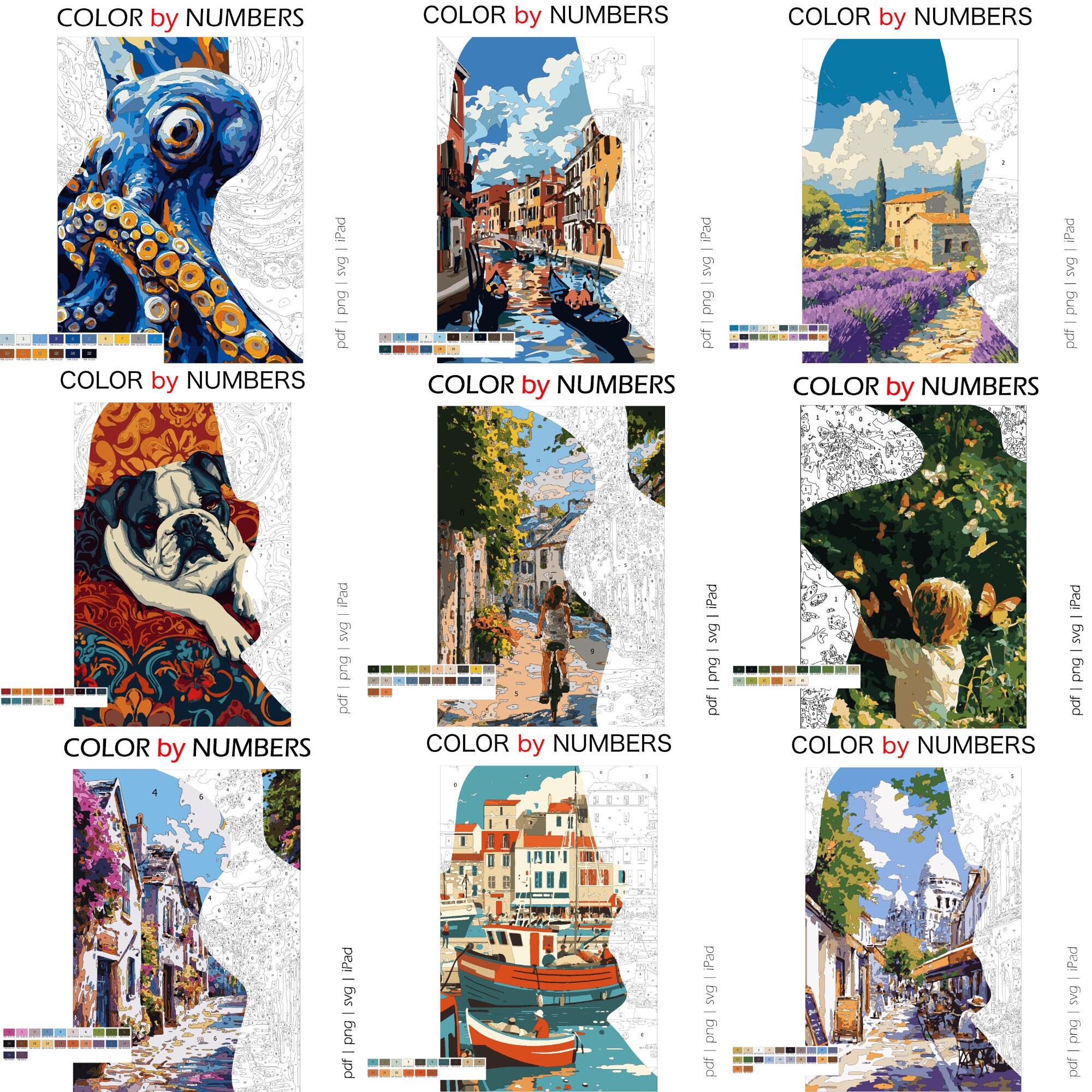 Color by Numbers Bundle: 60+ Digital Coloring Designs (PDF, SVG, PNG ...