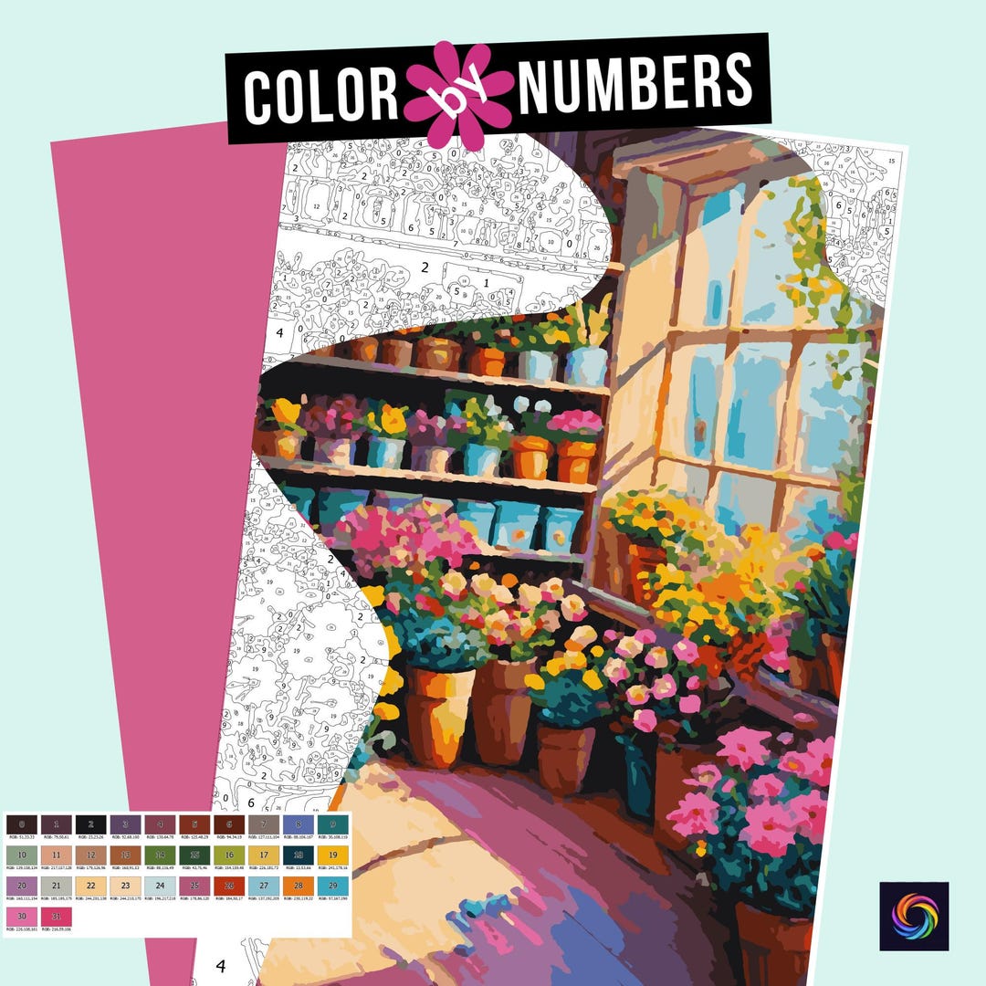 Flower Shop Color by Numbers for Adults: Printable Digital Coloring ...