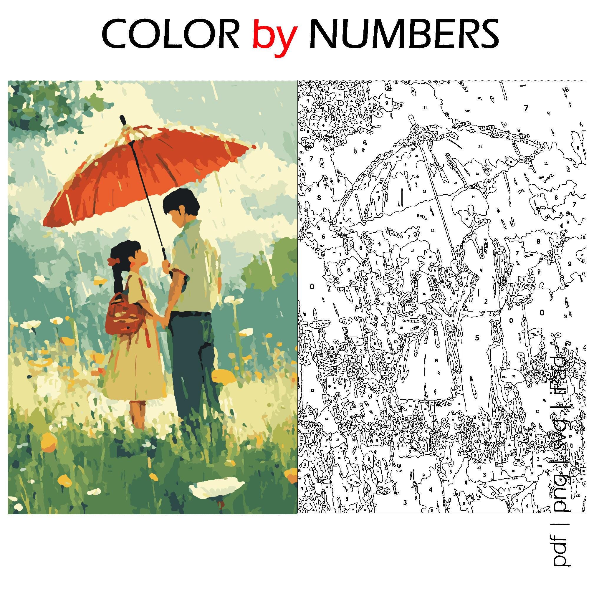Anime Umbrella Color by Numbers: Printable Digital Coloring Pages (PDF ...