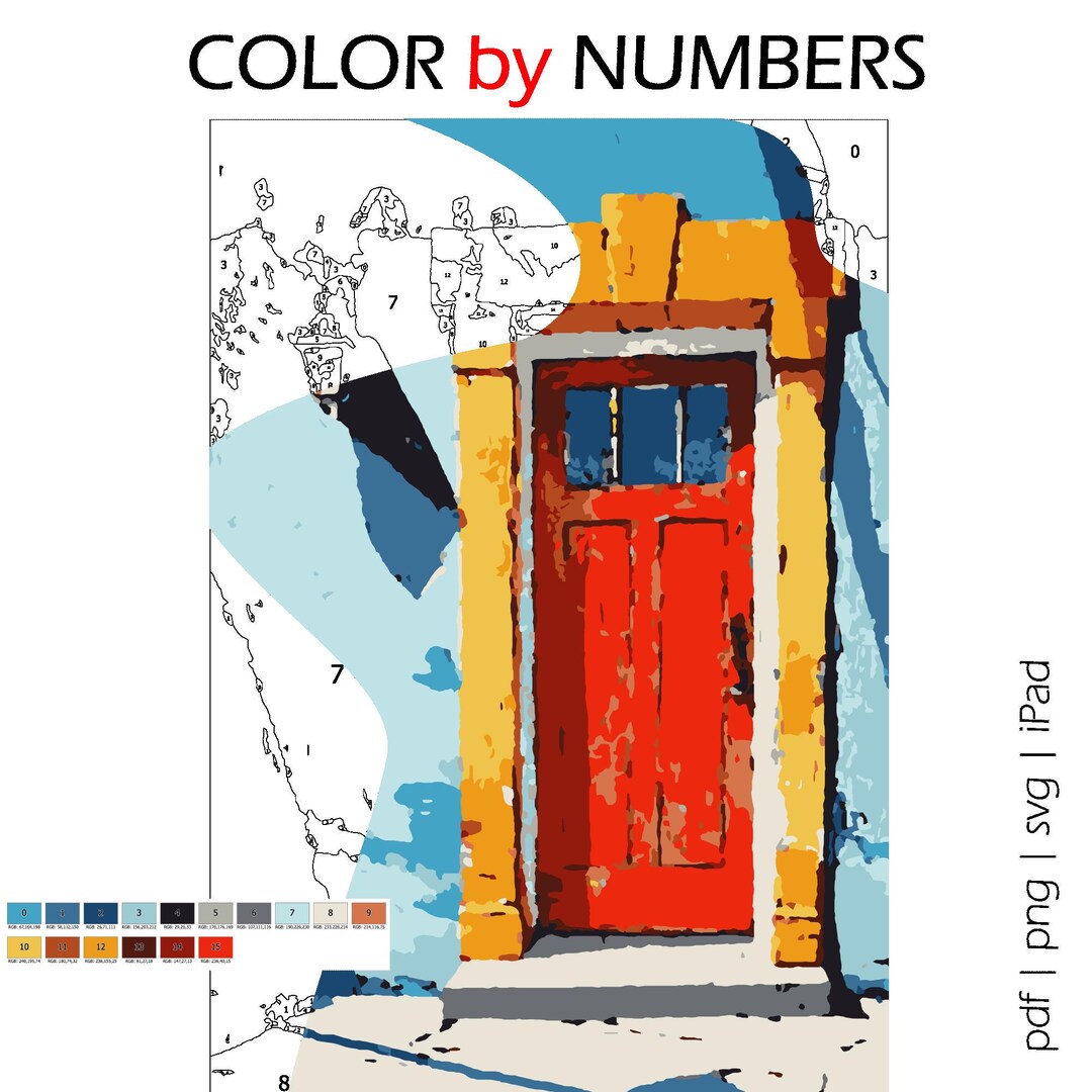 Red Door Color by Numbers: Printable Digital Coloring Page (PDF, SVG ...