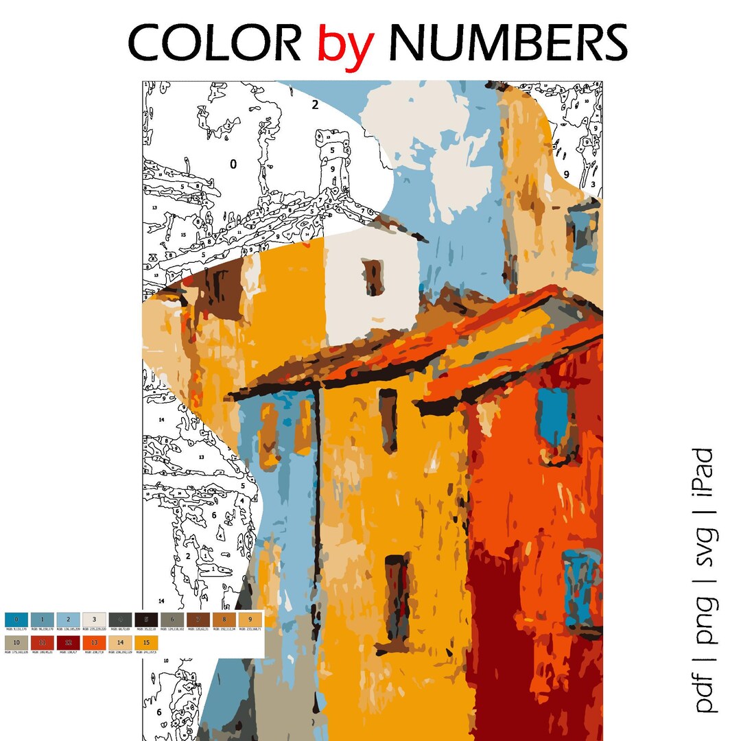 Color by Numbers for Adults | Tuscany Houses Italy Printable Paint by ...