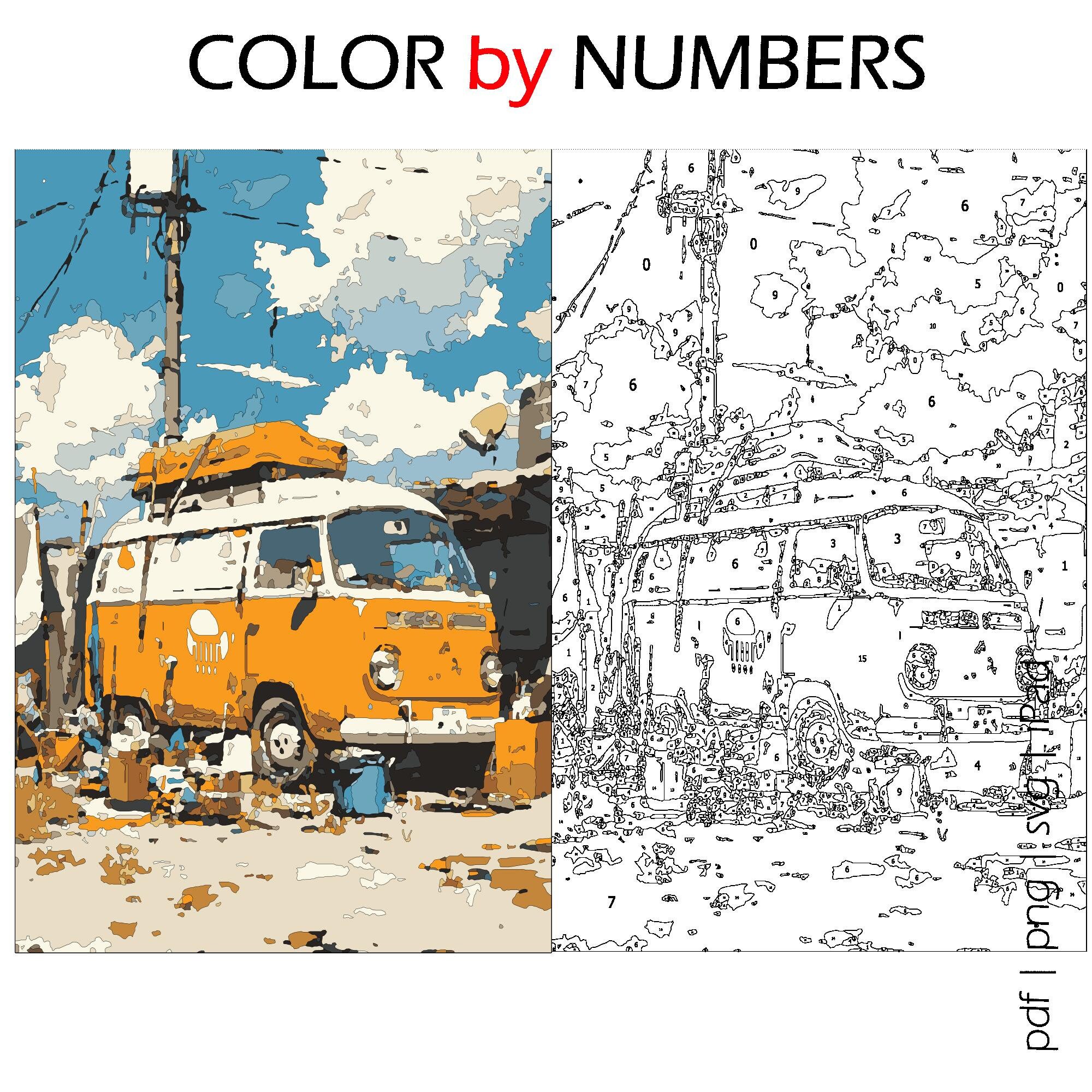 VW Bus Color by Numbers: Procreate Printable Art Kit (digital Download ...