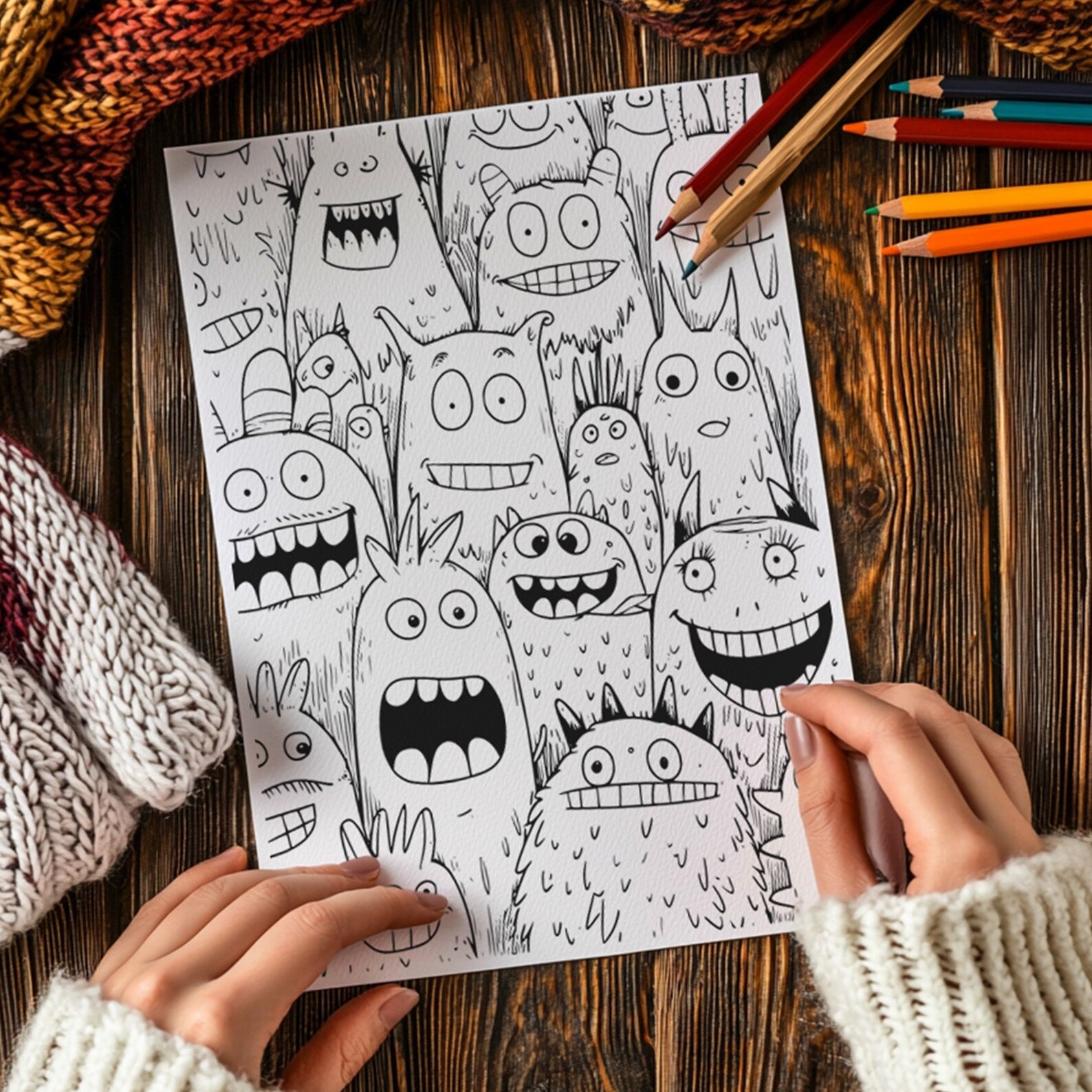 Happy Monster Doodle Coloring Pages | 6 Printable Coloring Sheets for ...