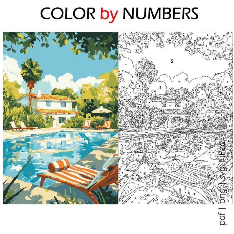 Color by Numbers for Adults | at the Pool Modern Art Paint by Numbers ...