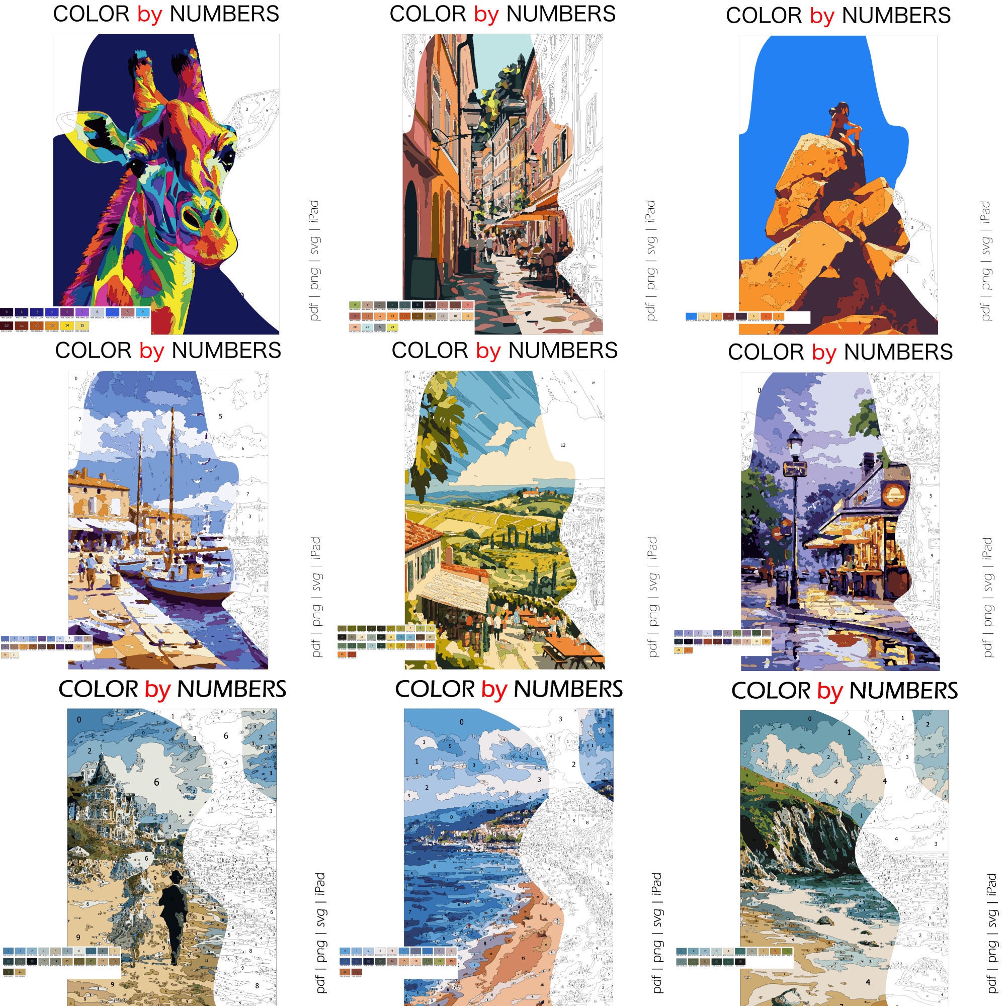 Color by Numbers Bundle: 60+ Digital Coloring Designs (PDF, SVG, PNG ...