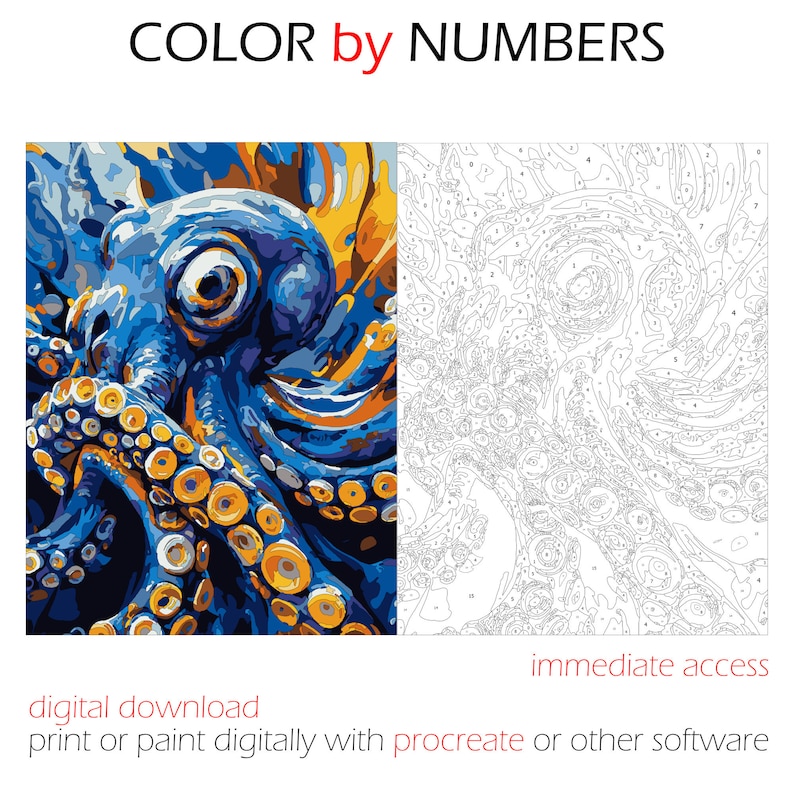 Color by Numbers for Adults | Octopus | Printable Paint by Numbers ...