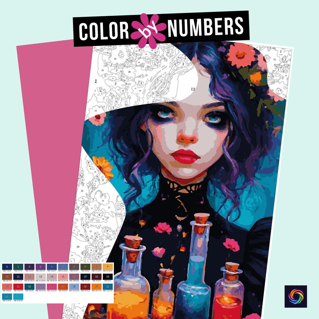Goth Girl With Potions Color by Numbers: Modern Art (digital Download ...