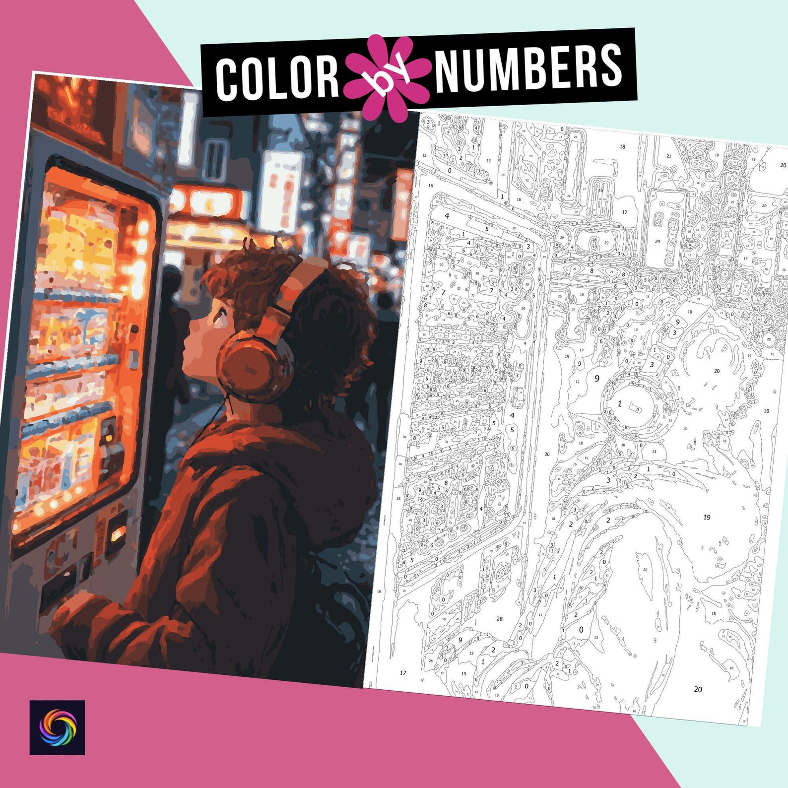 Color by Numbers for Adults | Cyberpunk Japanese Vending Machine Paint ...