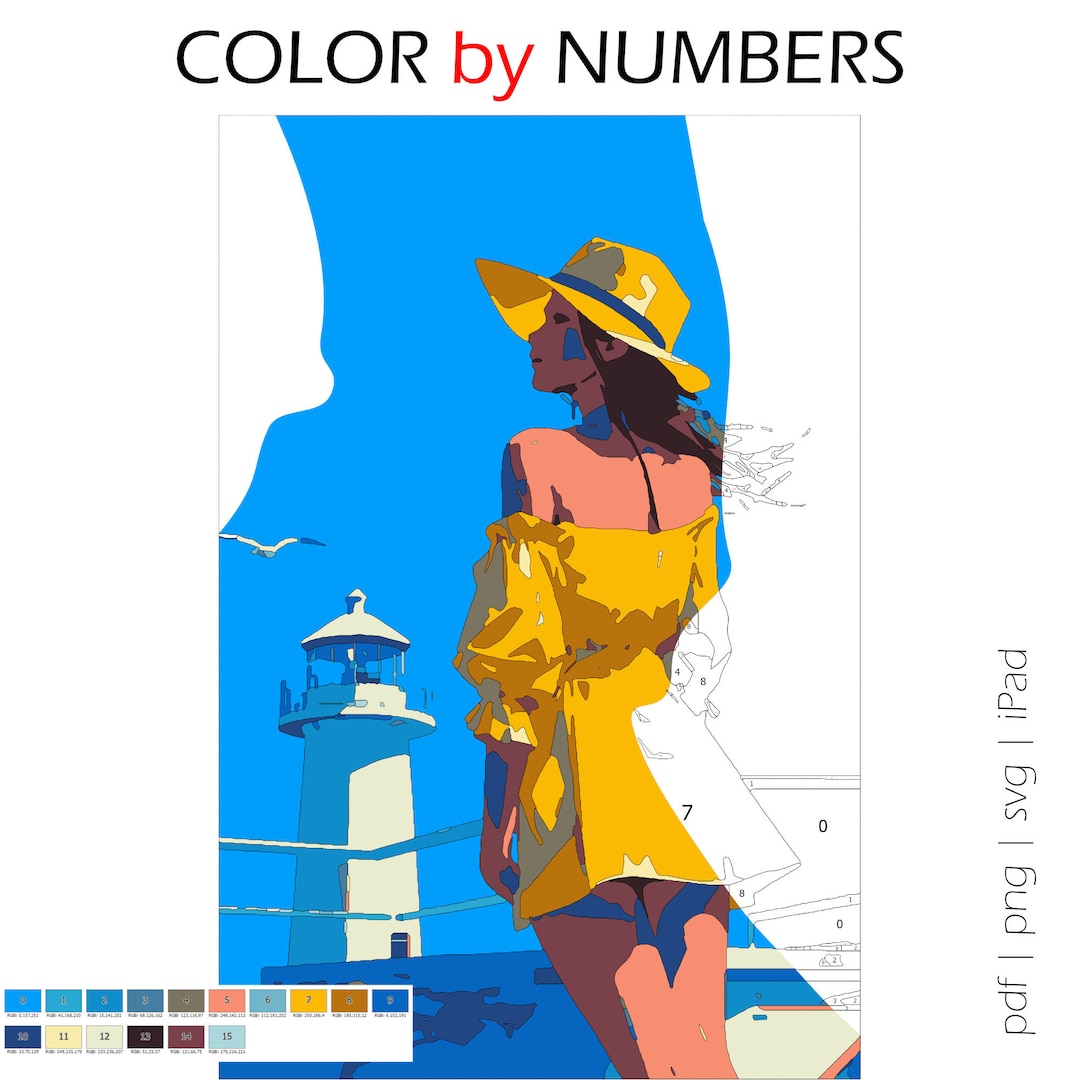 Lighthouse Color by Numbers: Procreate iPad Printable (PDF, SVG, PNG ...