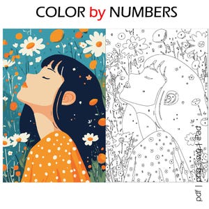 Color by Numbers for Adults | Woman in Flowers 02 Wildflower Paint by ...