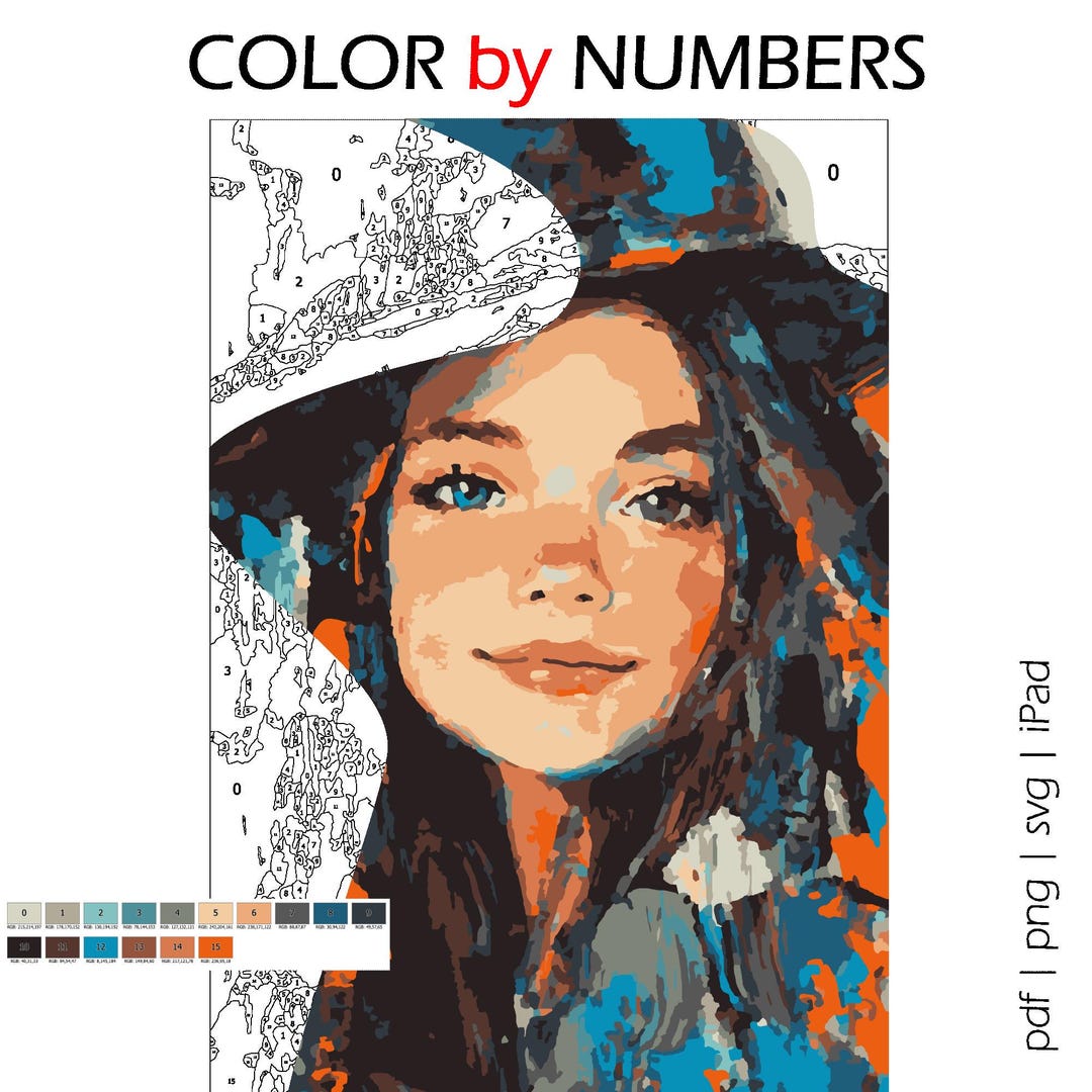 Color by Numbers for Adults | Girl With a Hat | Printable Paint by ...