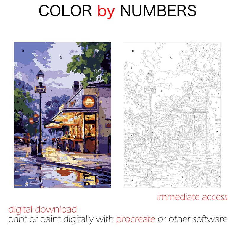 Color by Numbers for Adults | Diner 01 | Printable Paint by Numbers ...