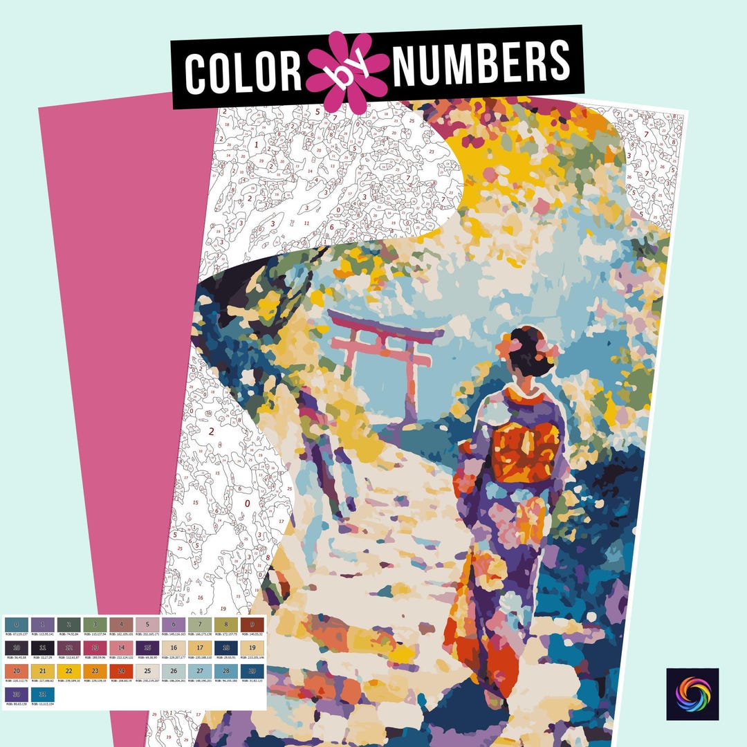 Japanese Garden Geisha Color by Numbers: Procreate iPad Coloring ...