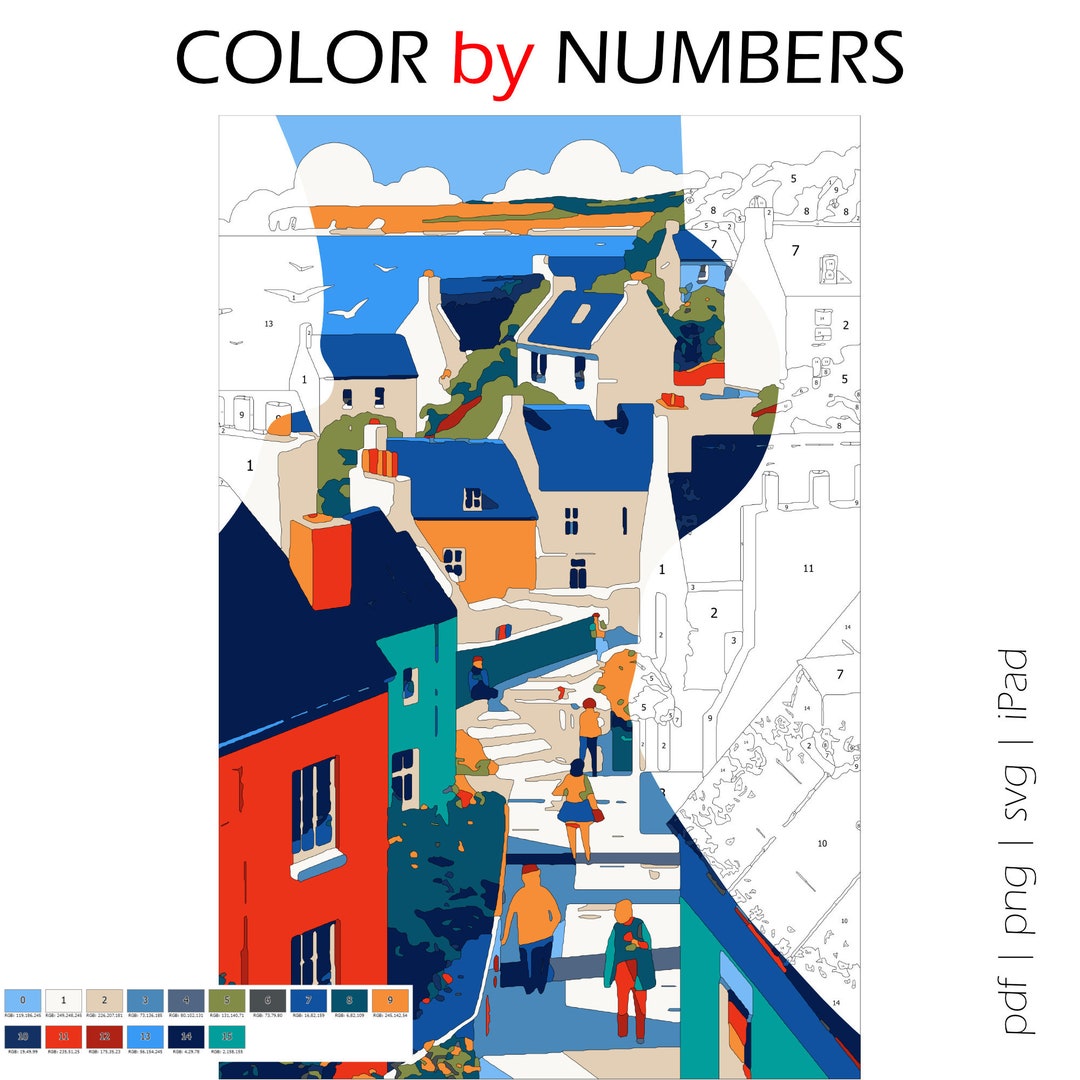 Easy Color by Numbers for Adults | Irish Town| Printable Paint by ...