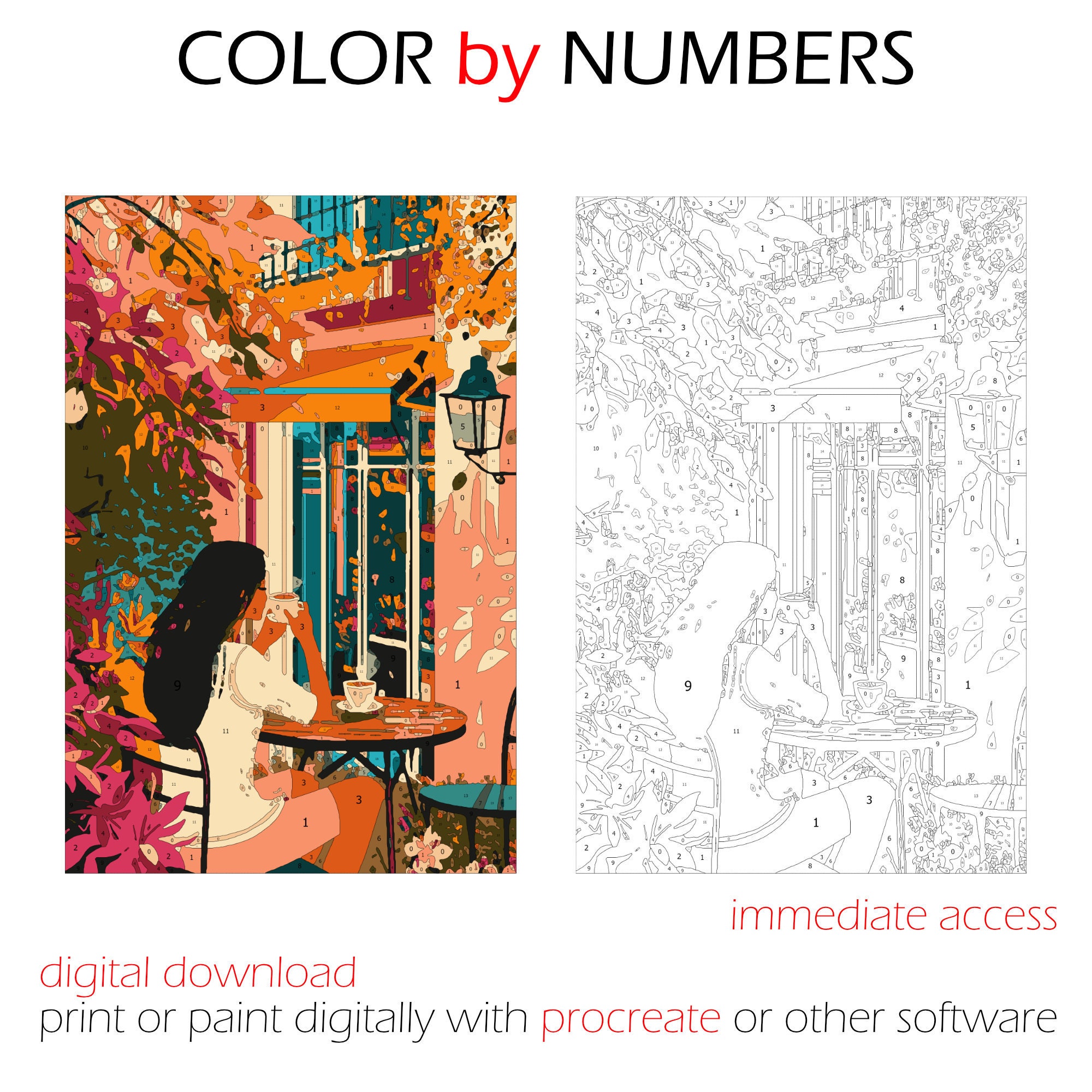 Color by Numbers for Adults | Drinking Coffee | Printable Paint by ...