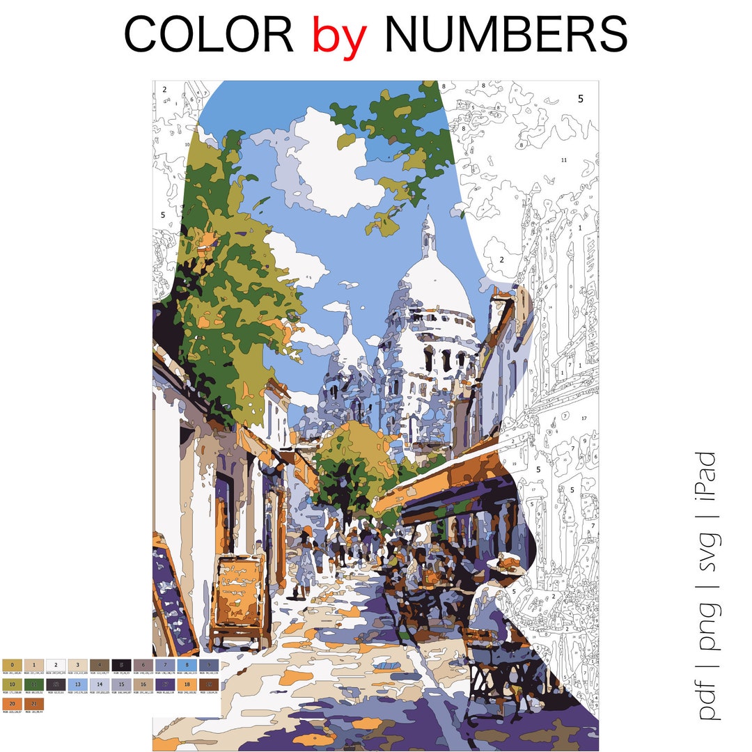 Color by Numbers for Adults | Street in Paris | Printable Paint by ...