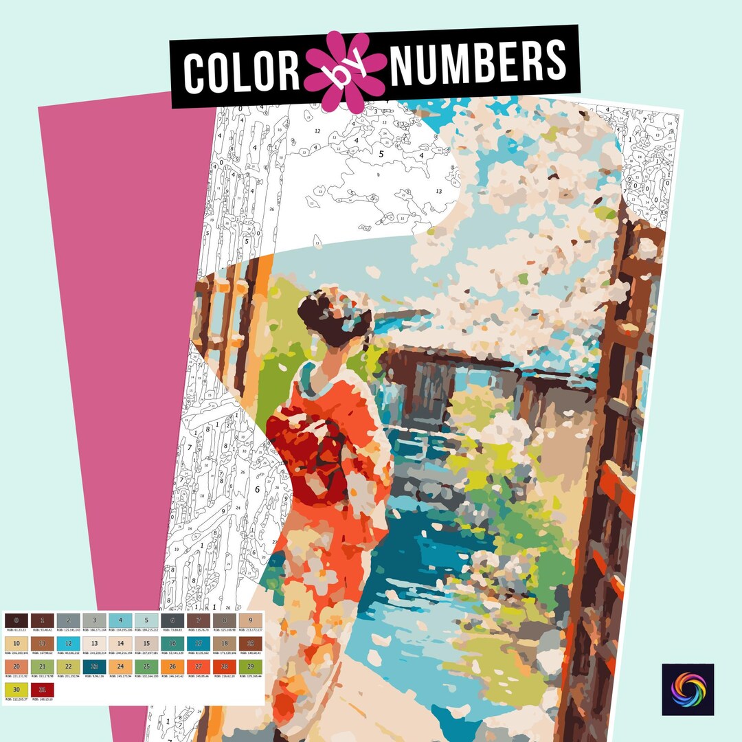 Color by Numbers for Adults | Japanese Garden 03 Kimono | Paint by ...