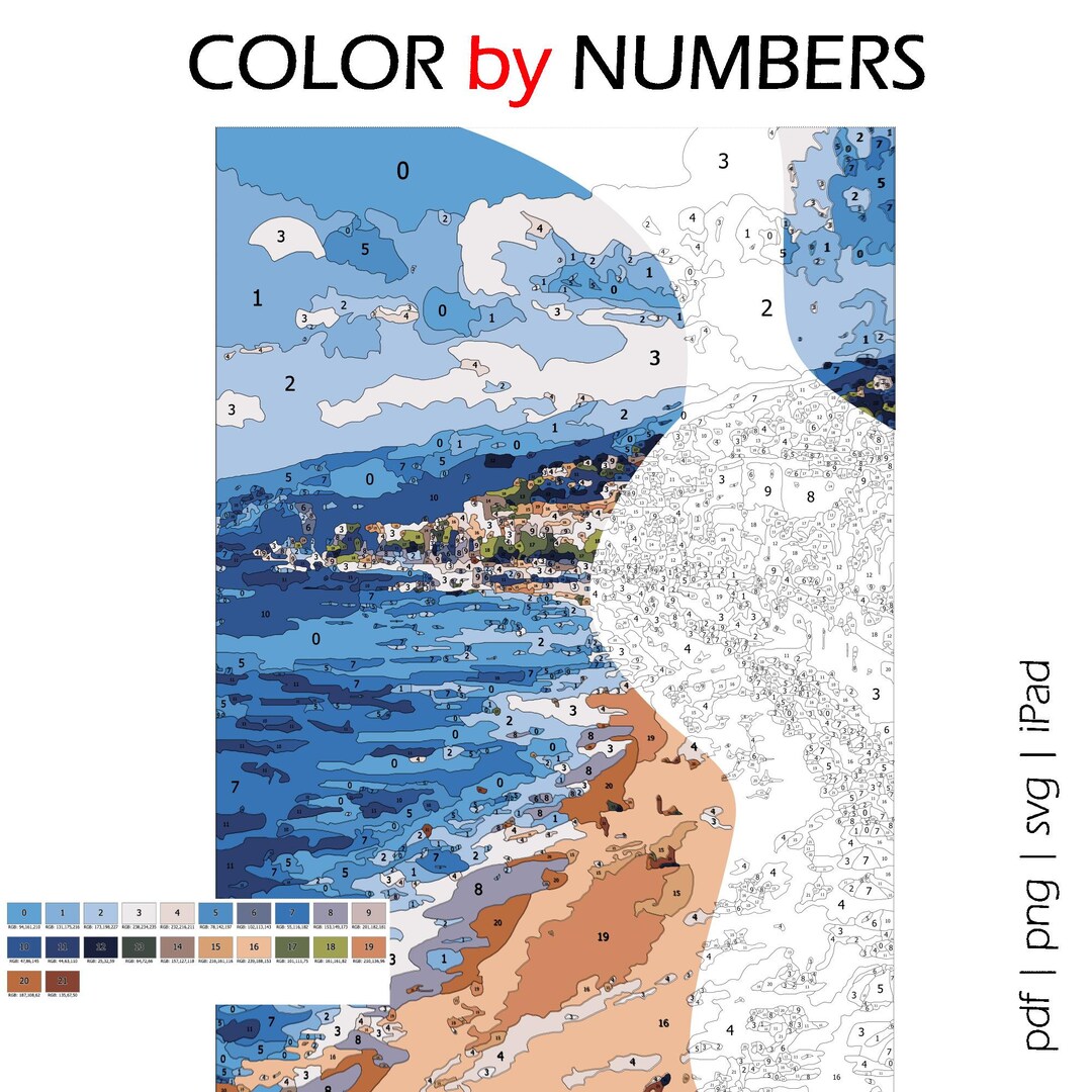 Beach of Nice Color by Numbers: Printable Digital Coloring (PDF, SVG ...