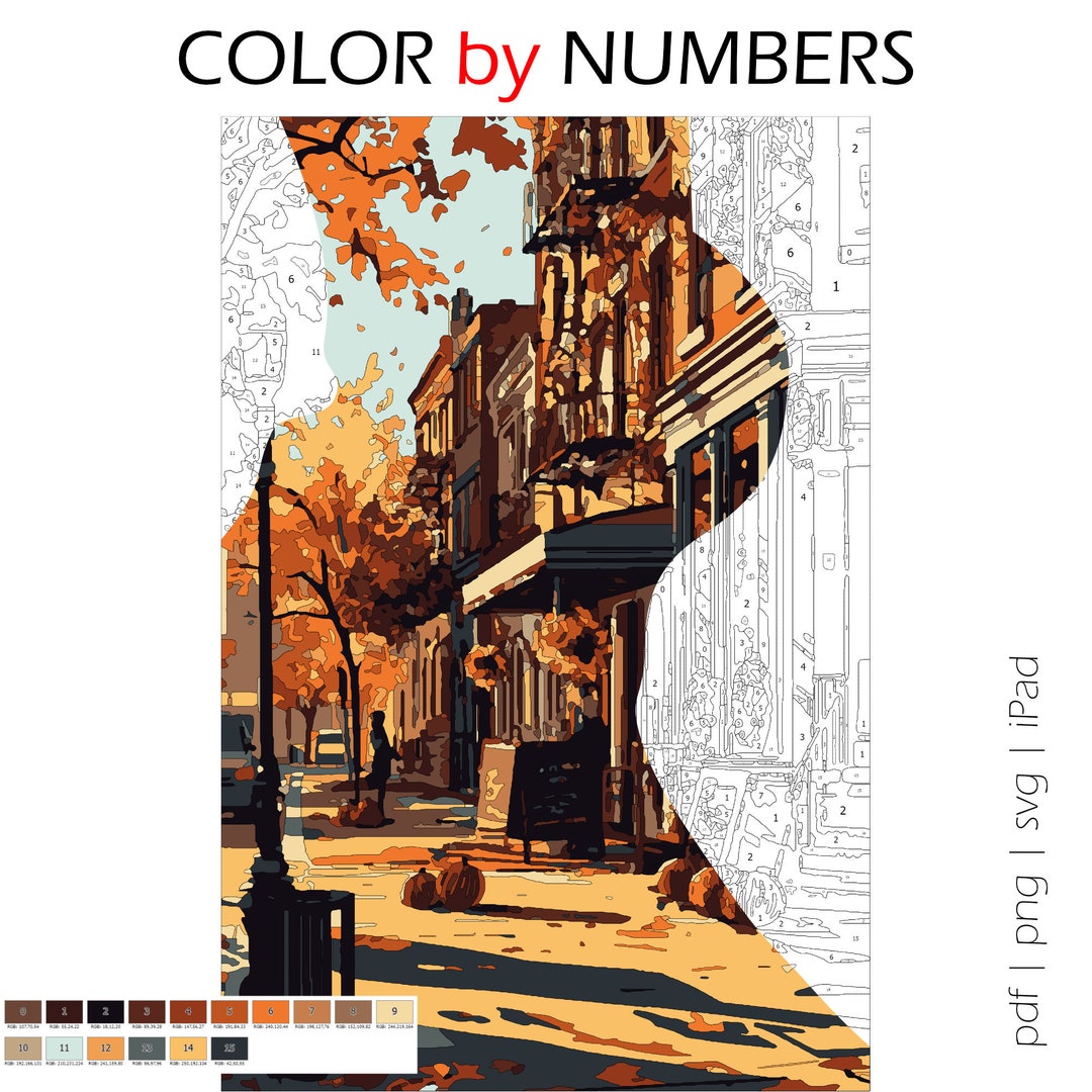 Color by Numbers for Adults |autumn Fall Street | Printable Paint by ...
