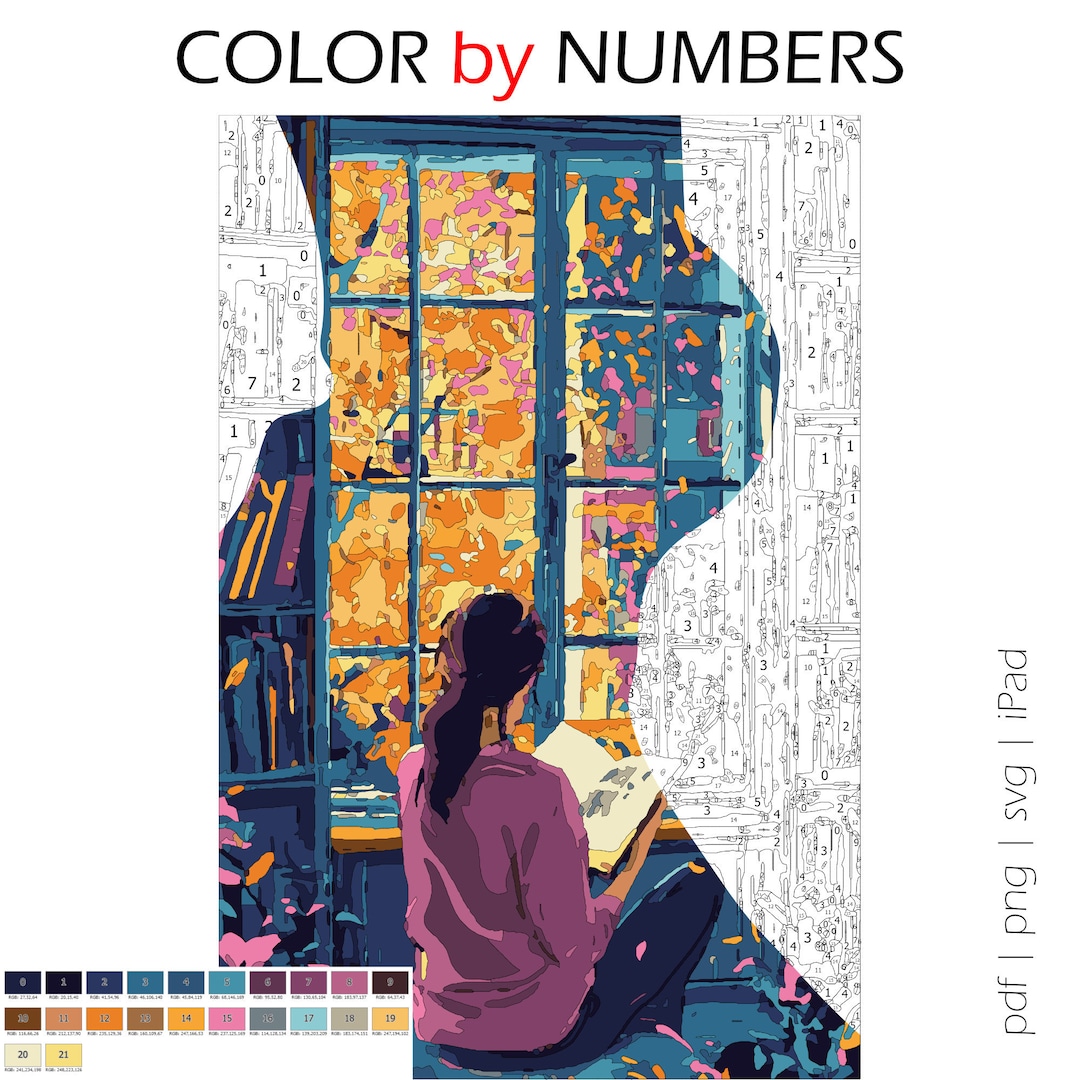 Color by Numbers for Adults | Cozy Library | Printable Paint by Numbers ...