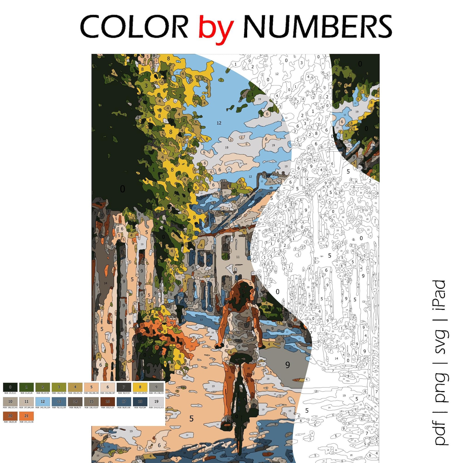 Color by Numbers for Adults | Girl Cycling in Ireland| Printable Paint ...