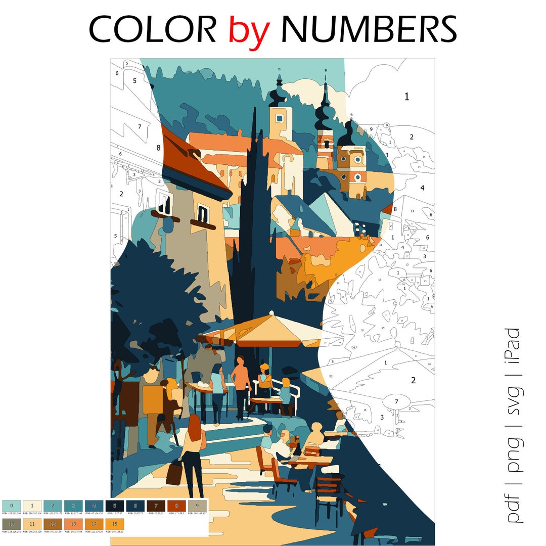 Austrian Town Color by Numbers: Printable Digital Coloring Pages (PDF ...