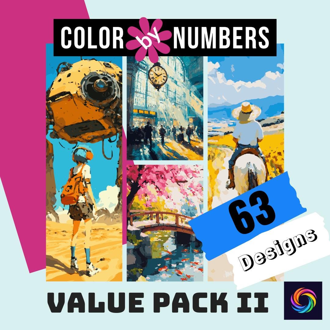 Color by Numbers Value Pack 2 | 63 Paint by Number Designs as Digital ...