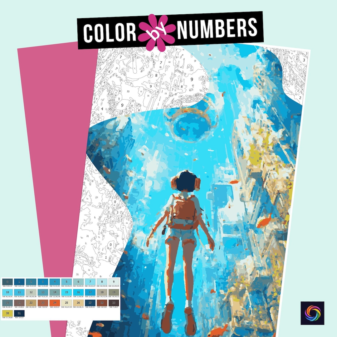 Color by Numbers for Adults | Anime Underwater Gamer Paint by Numbers ...