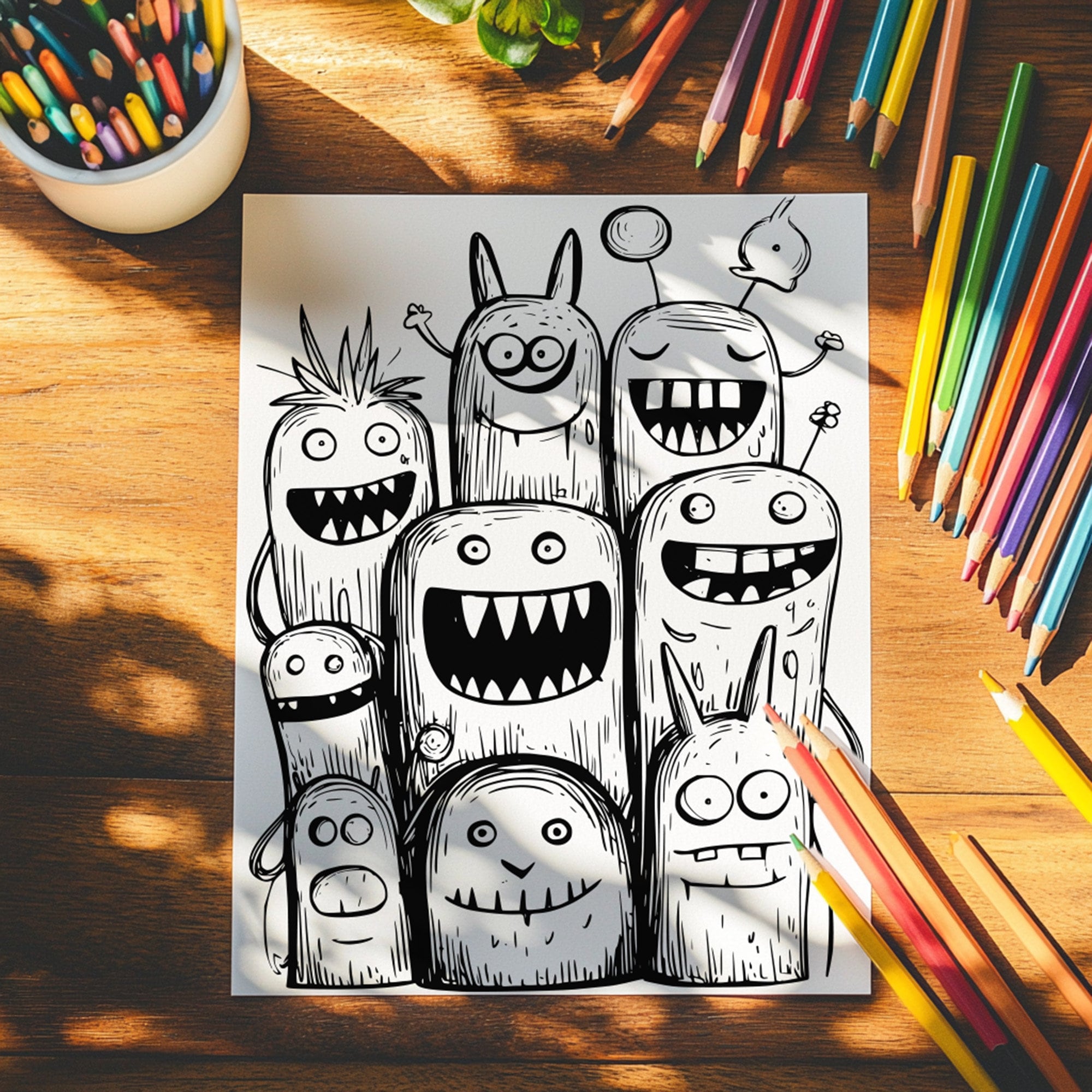 Happy Monster Doodle Coloring Pages | 6 Printable Coloring Sheets for ...