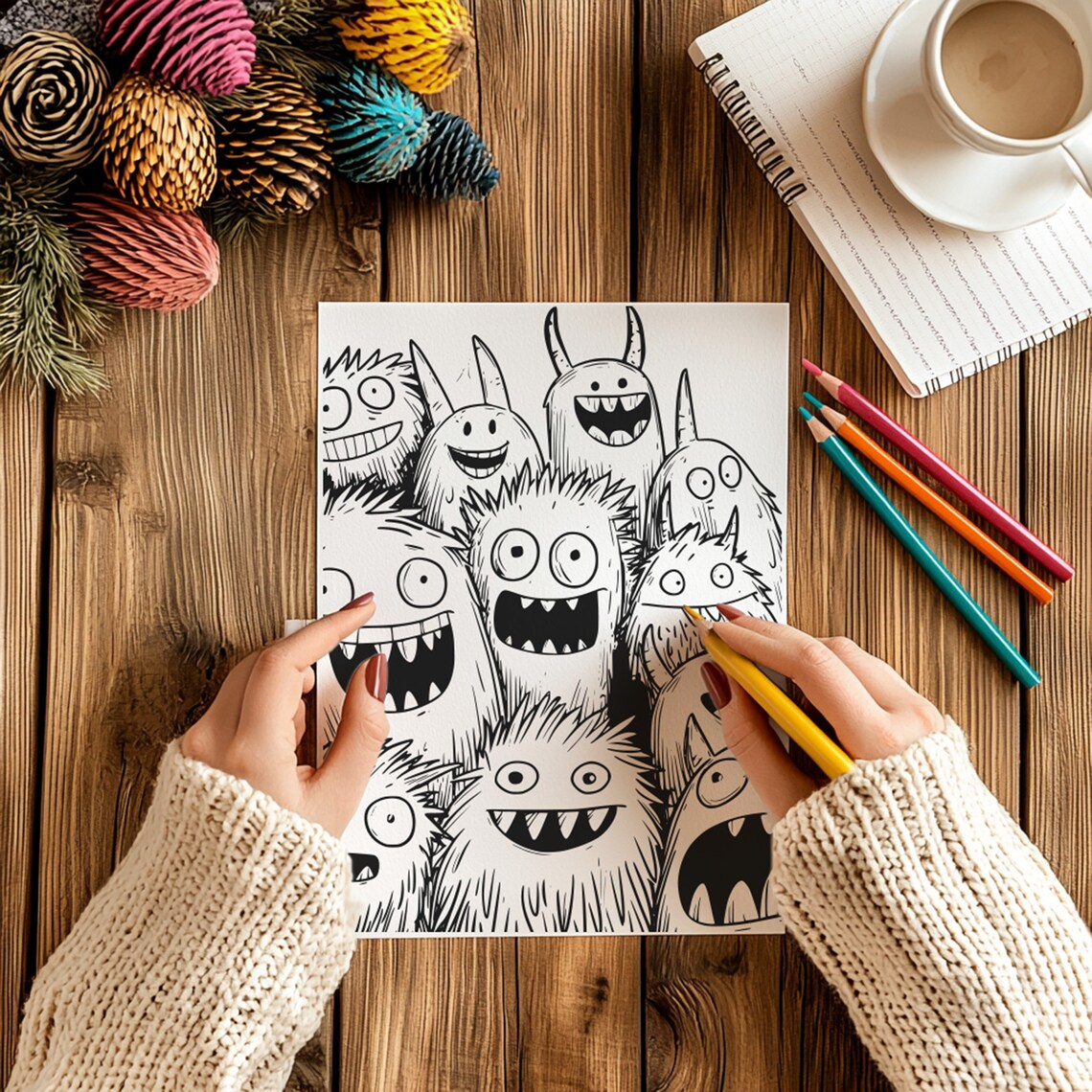 Happy Monster Doodle Coloring Pages | 6 Printable Coloring Sheets for ...