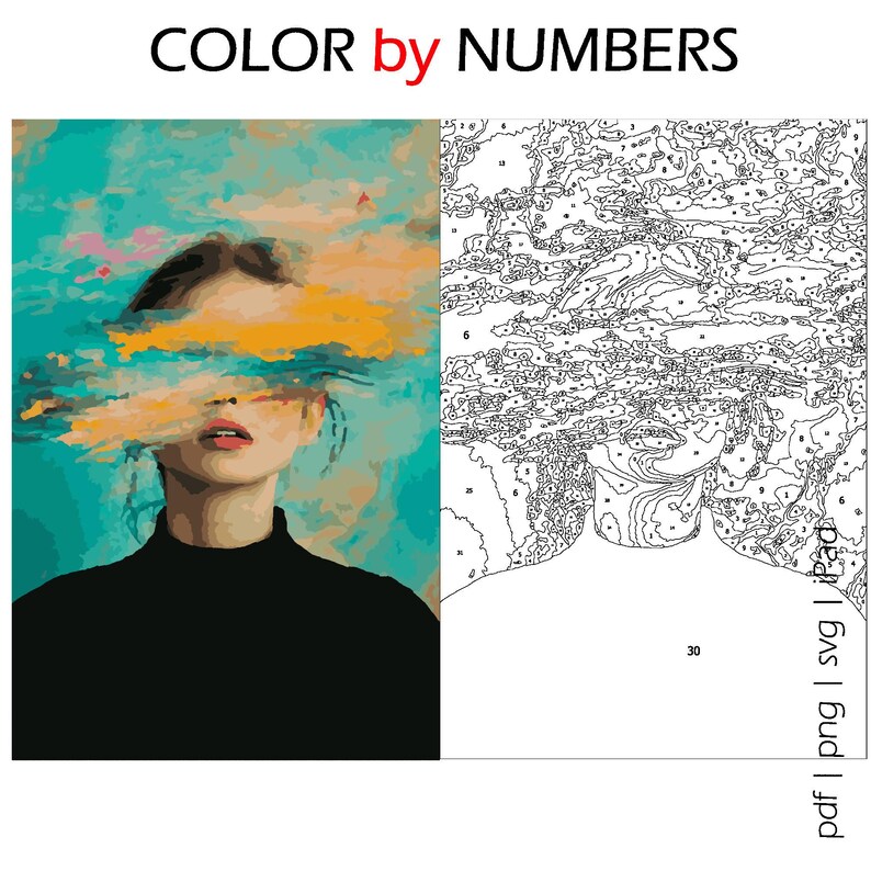 Stormy Woman Color by Numbers: Modern Art Digital Coloring (PDF, SVG ...