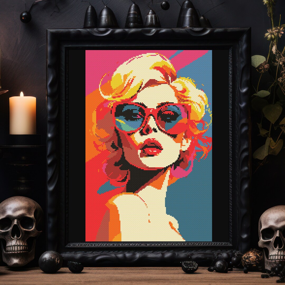 Pop Art Cross Stitch Pattern, Posh Girl, Portrait Design, Warhol Style ...