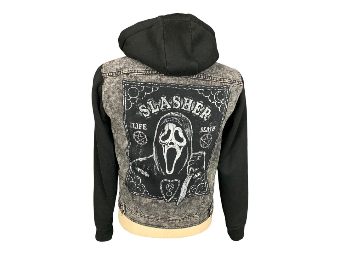 Scream Hooded Denim Jacket, Reworked Upcycled Horror Movie Slasher ...