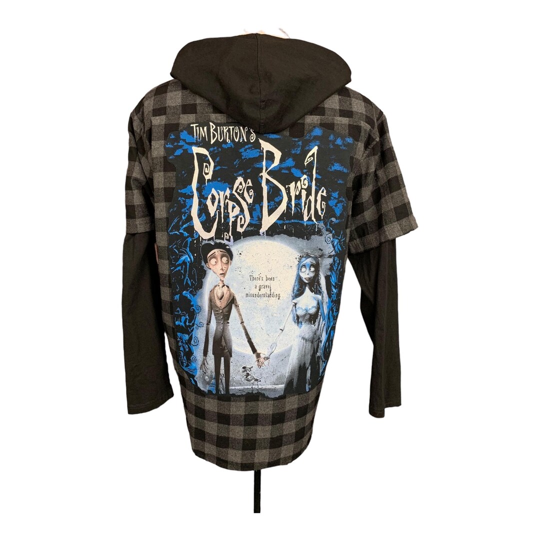 Corpse Bride Hooded Flannel Shirt, Reworked Upcycled Tim Burton Horror ...
