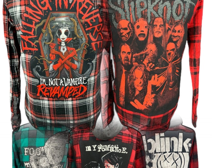Choose Your Own Heavy Metal & Rock Band Rework Flannel Shirt - Etsy Canada