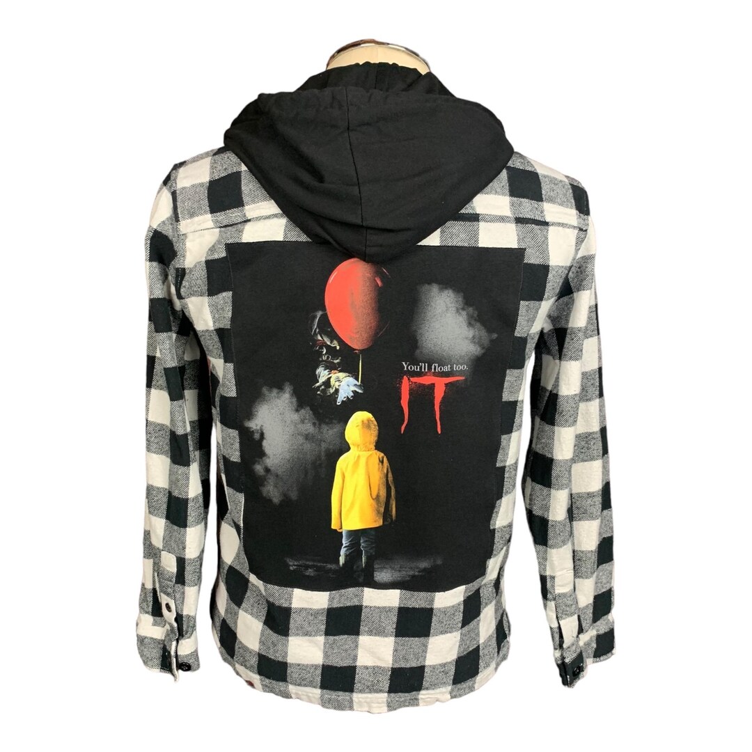 Stephen Kings IT Hooded Flannel Shirt, Reworked Upcycled Horror Movie ...
