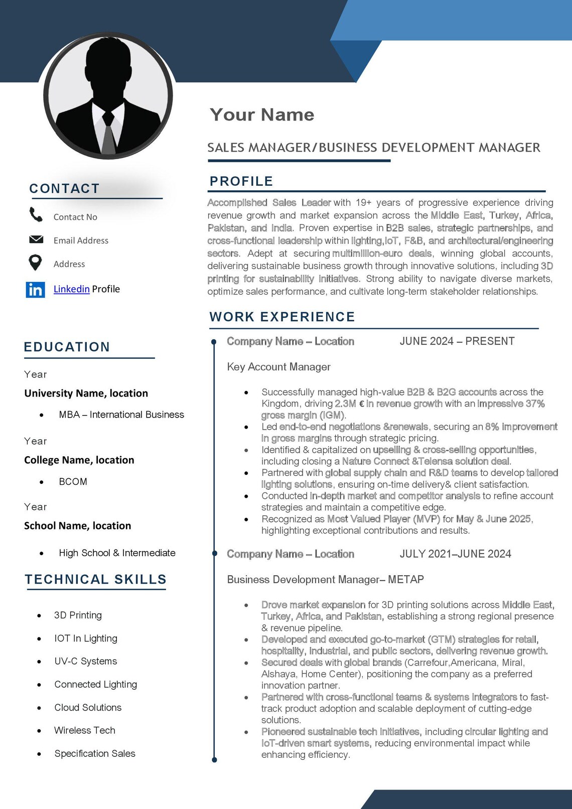 Sales Manager Resume Template | German CV, Word PDF Download - Etsy