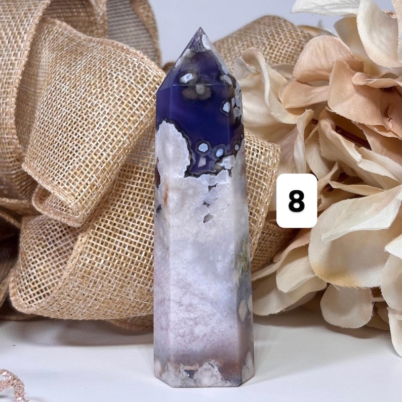 Blue Flower Agate Tower | Polished Crystal Point | Gentle & Soothing ...