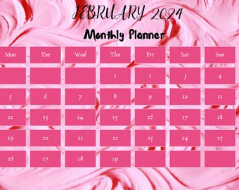 2024 Pink Monthly Calendar PDF Downloadable - Etsy