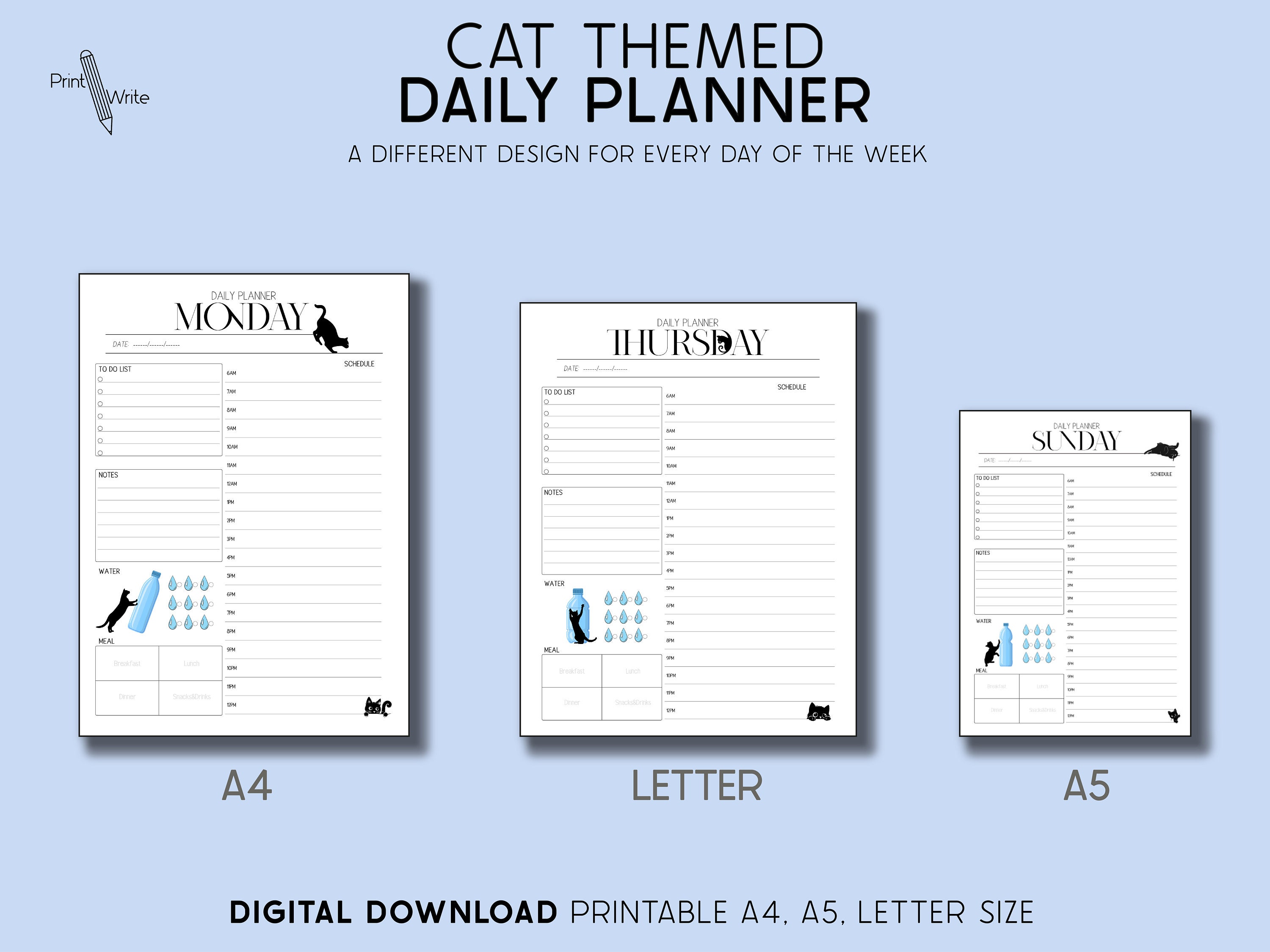 Cat Themed Daily Planner.undated Simple Planner Pages With Different ...