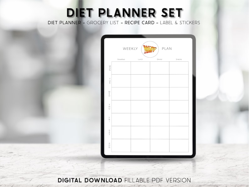 Weekly Diet Meal Planner, Grocery List, Recipe Card, Food Labels ...