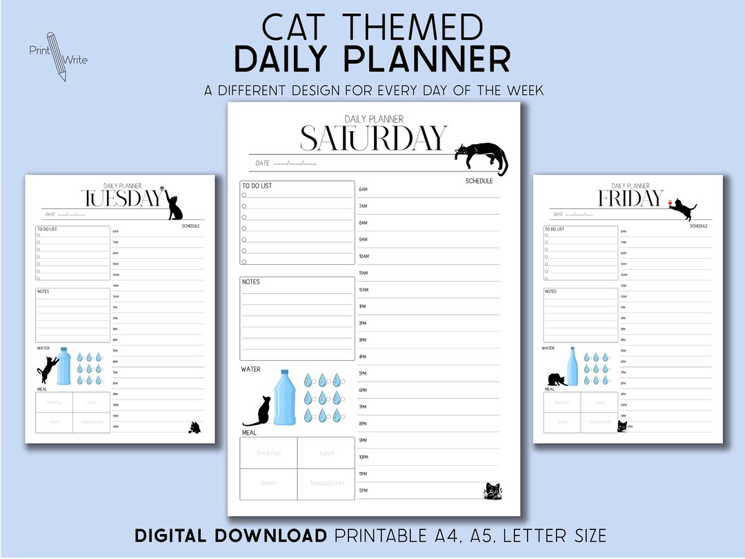 Cat Themed Daily Planner.undated Simple Planner Pages With Different ...