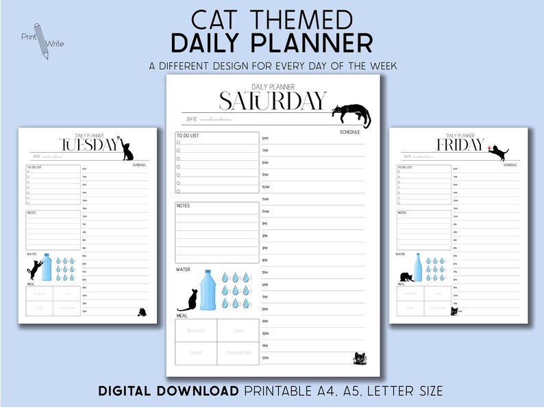 Cat Themed Daily Planner.undated Simple Planner Pages With Different ...